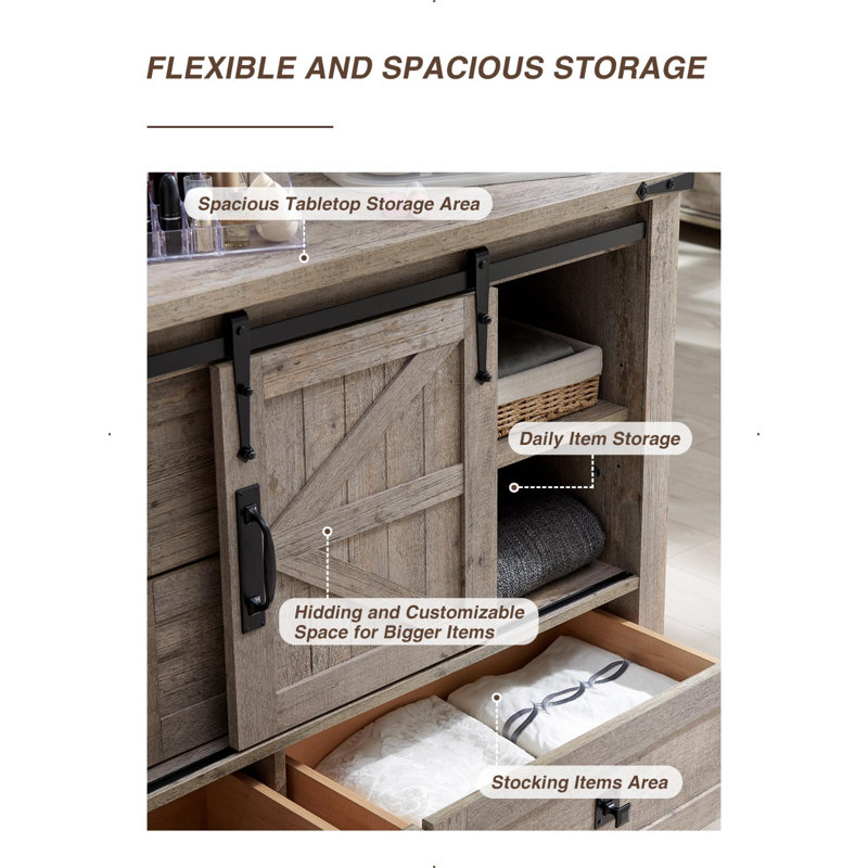 Gracie Oaks Terramuggus 48"W Farmhouse Chest of Drawers, Bedroom Dresser with 4 Drawers ...